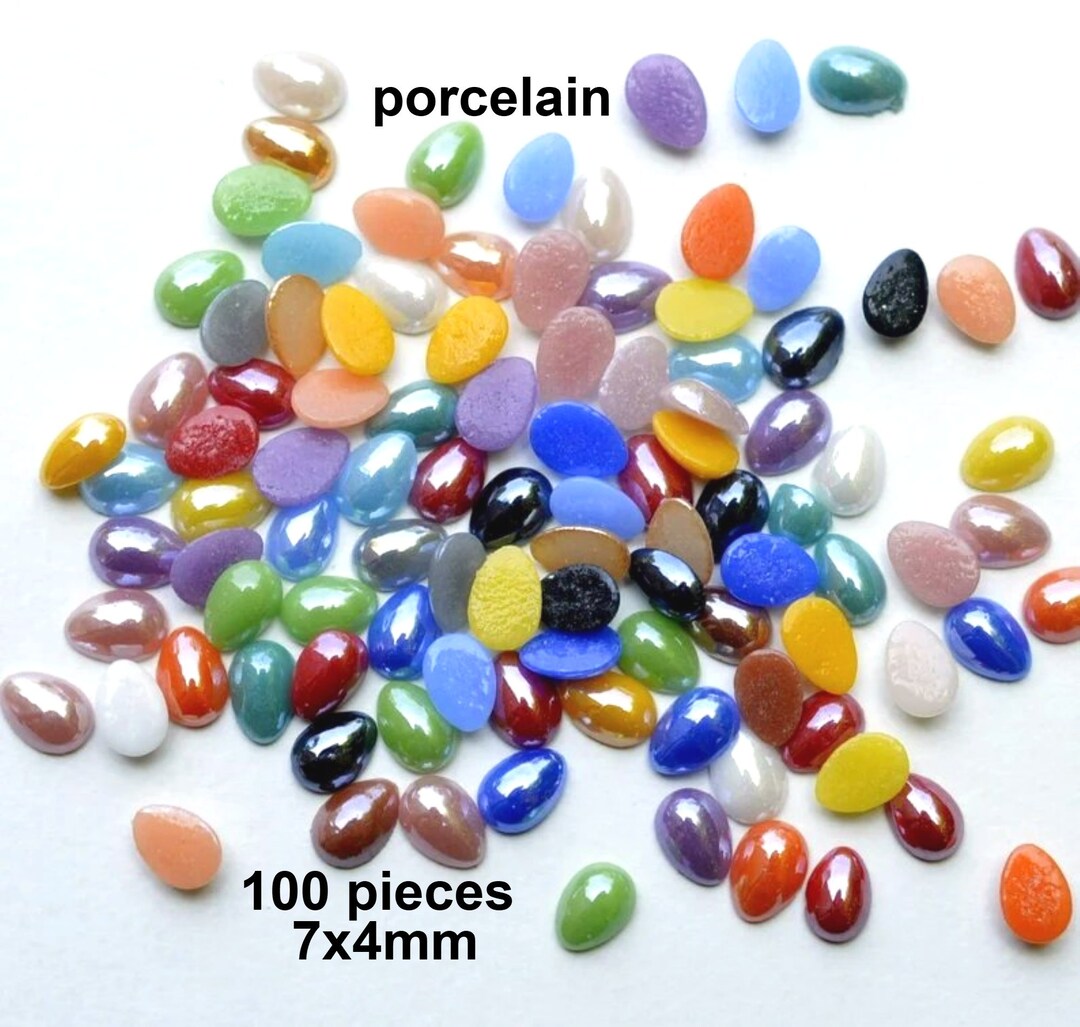 100 Mixed Color, 7x4mm Pear Cabochons, Pearl Finished, Porcelain ...