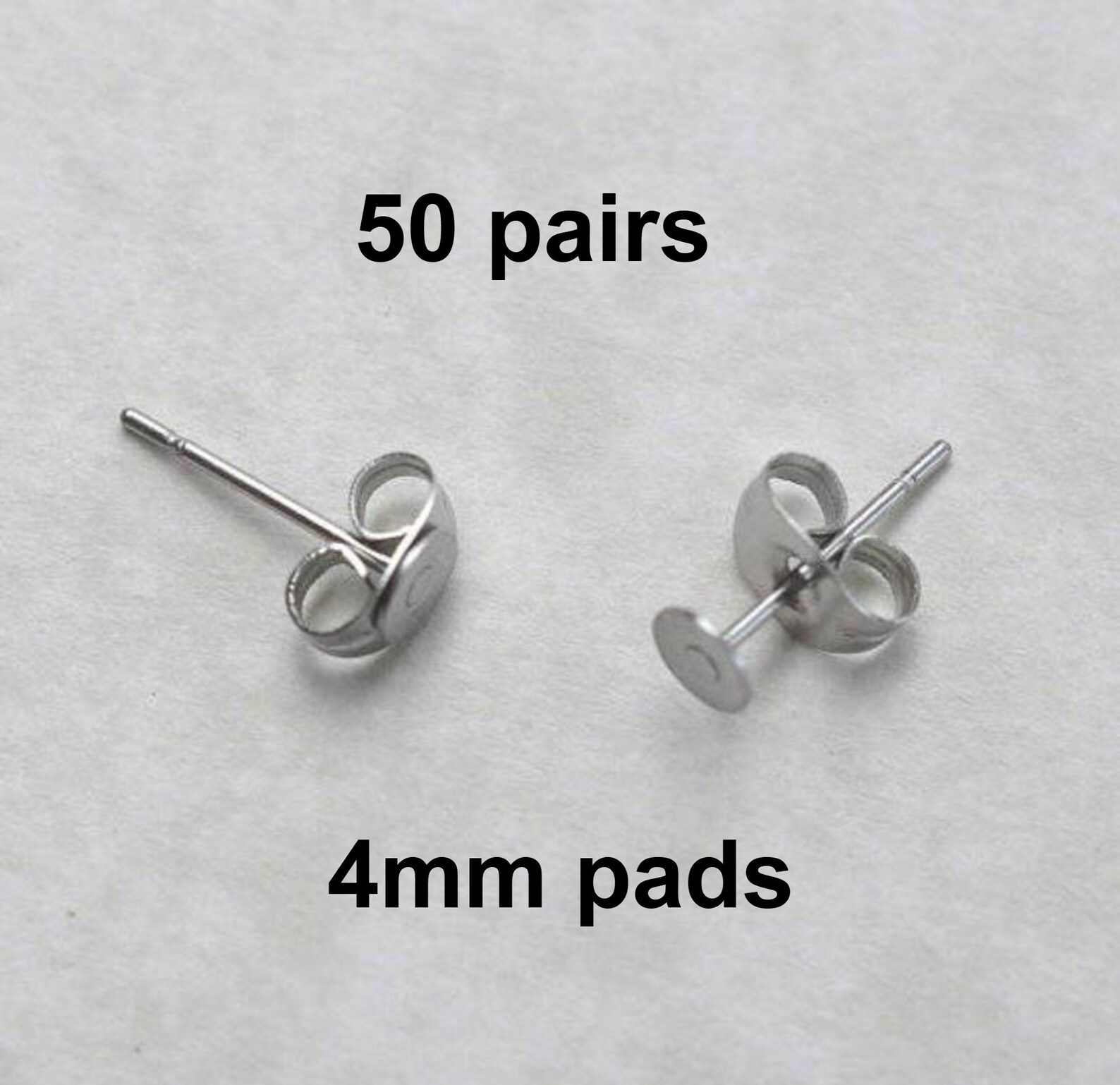 50 Pairs Earring Posts, 4mm Flat Pads, Surgical Steel Flat Pad, EFP-4P ...