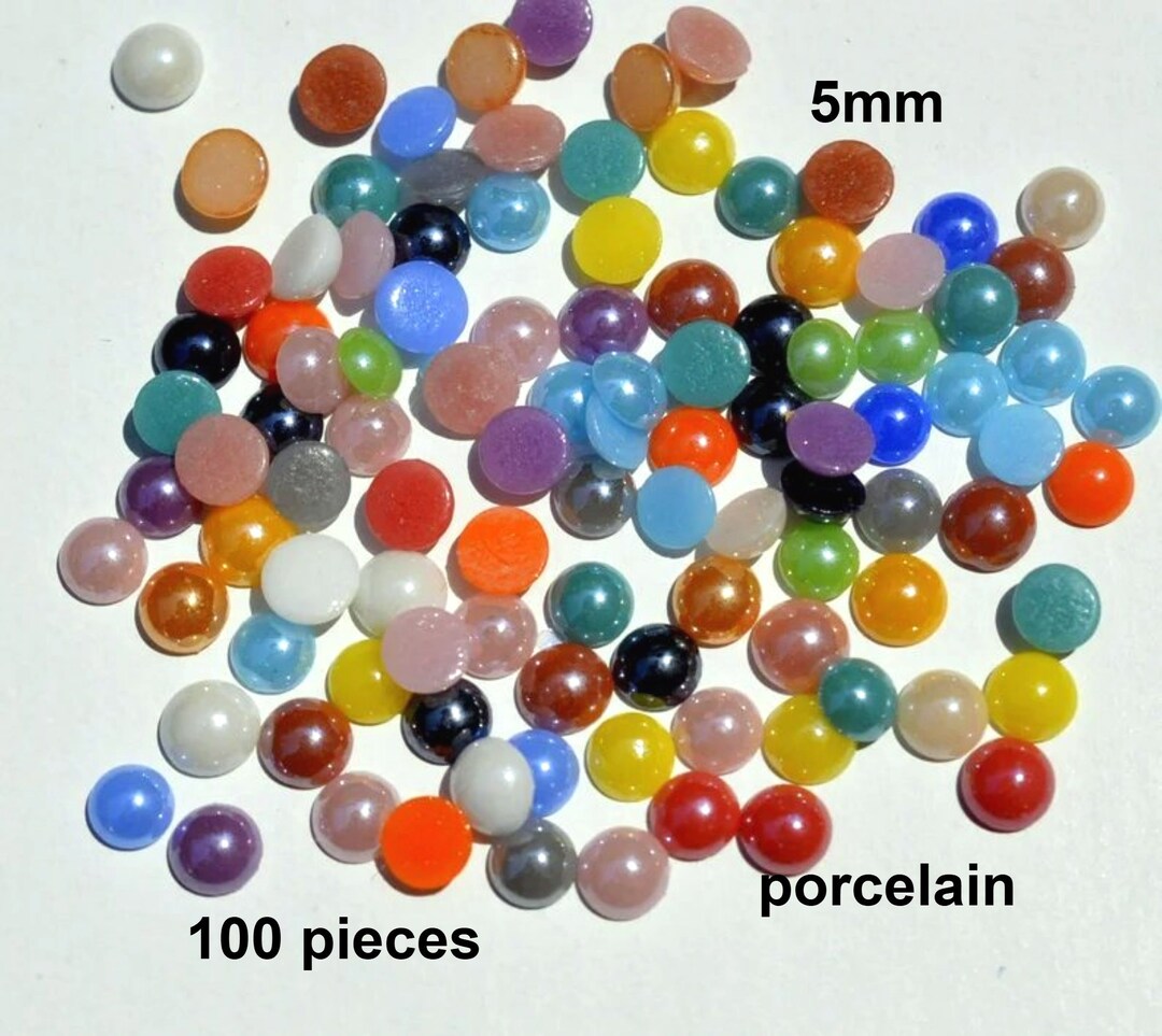 100 Mixed Color, 5mm Pearl Finished, Porcelain Cabochons, Flat Back ...
