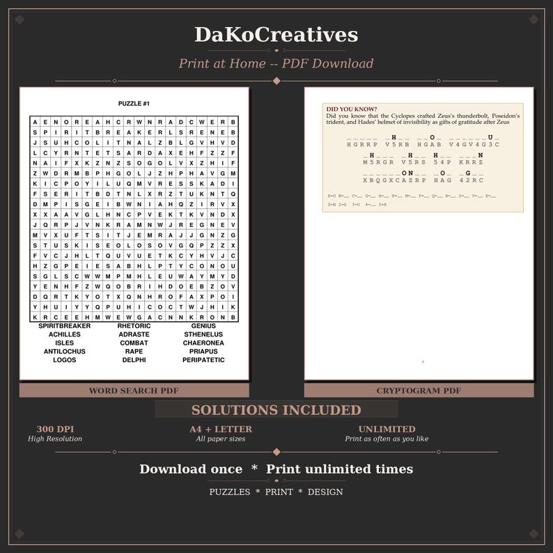 Greek Mythology Word Search Puzzles | Interactive + PDF Bundle - Etsy