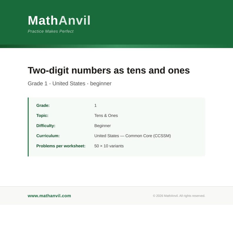 Two-digit Numbers Tens and Ones Worksheets | Grade 1 Place Value | 10 ...