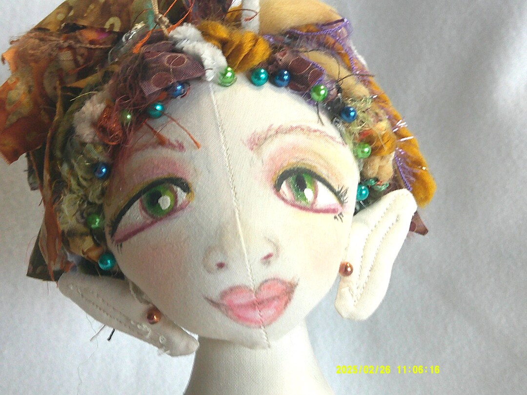 Elf Cloth Art Doll Bust in Batik Fabric Room Decor Cloth Figurine Soft ...