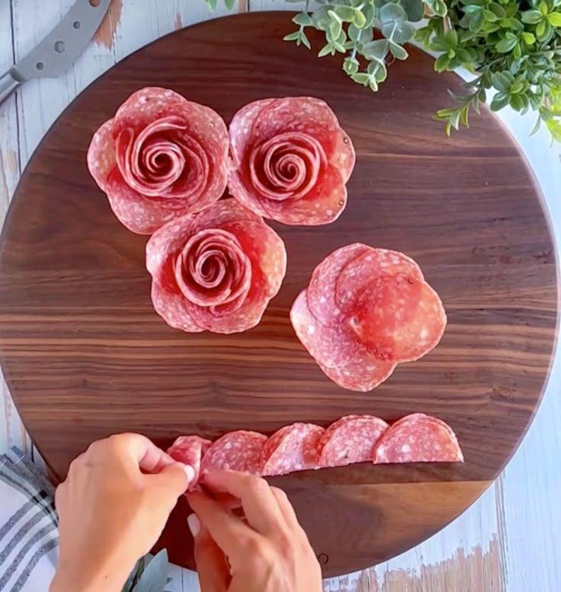 Salami Rose Bouquet Snack Board | Printable Spring Grazing Board Guide ...