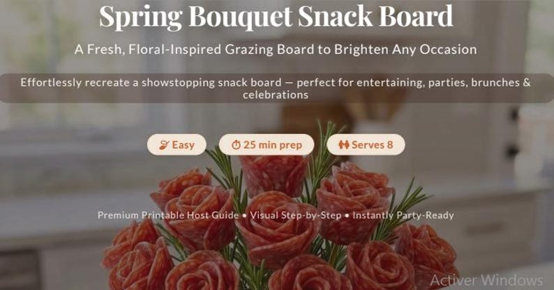 Salami Rose Bouquet Snack Board | Printable Spring Grazing Board Guide ...