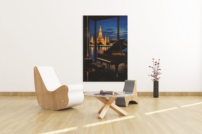 Siam Nocturne Piano Wat Arun Wall Art, Thai Temple Moonlight Print ...