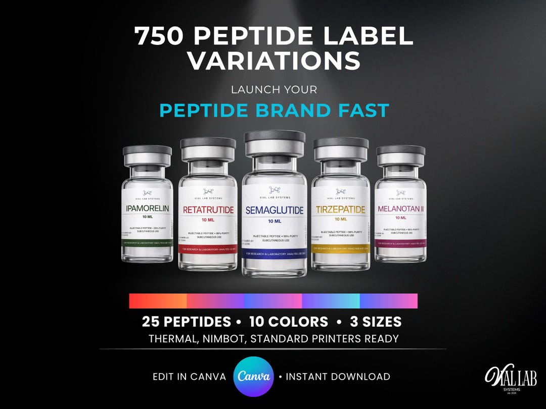 Peptide Vials Label Template Canva Editable 25 Labels 10 Gradient ...