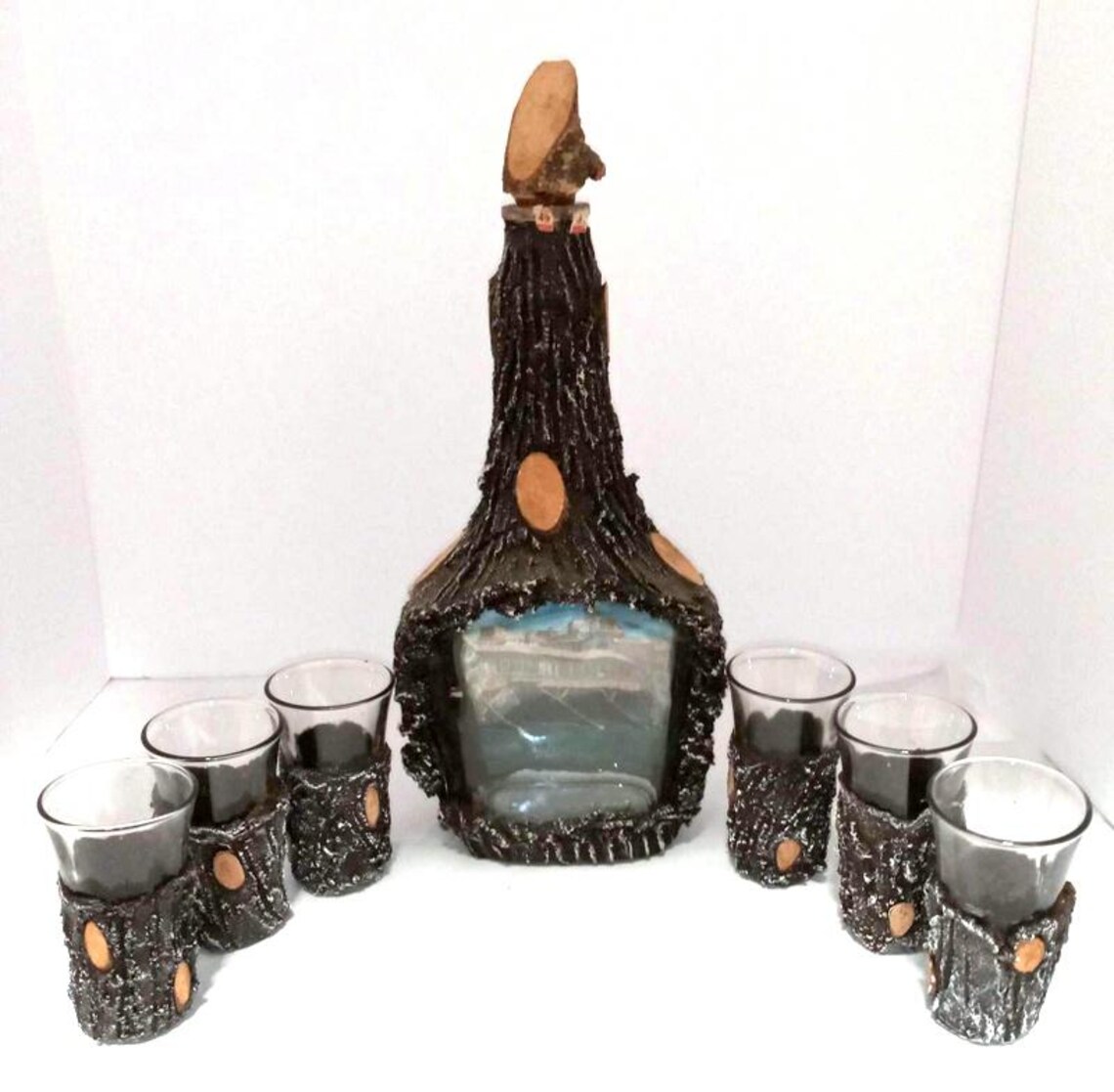 Tree Bark Decanter and 6 Glasses - Etsy