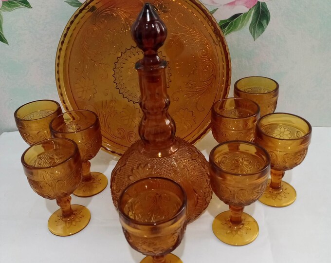 12 Vintage Amber Tiara Sandwich Pattern Glass 10 Oz. Drink Glasses Very ...