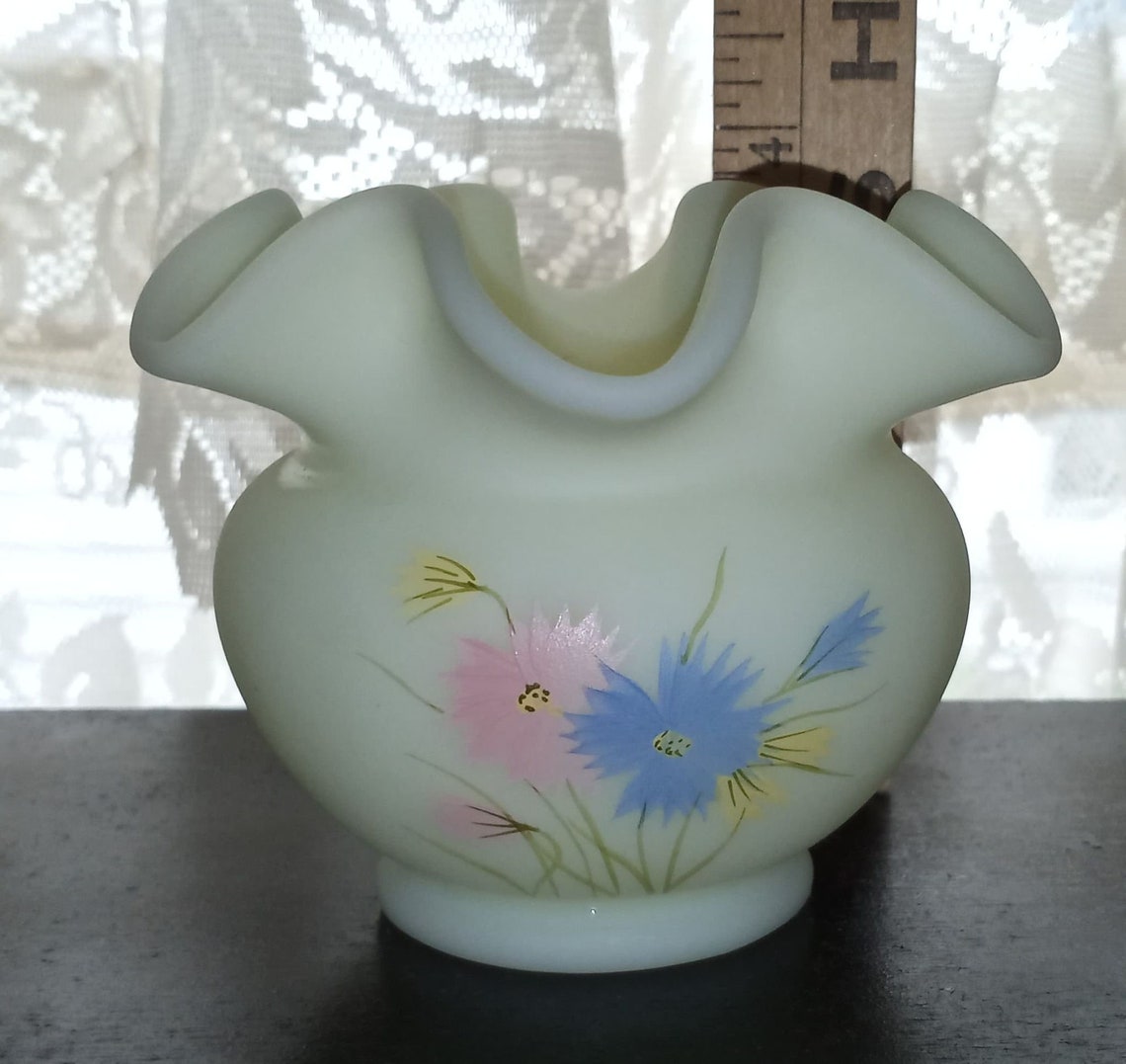 Fenton Yellow Custard Satin Glass Vintage Vase - Etsy