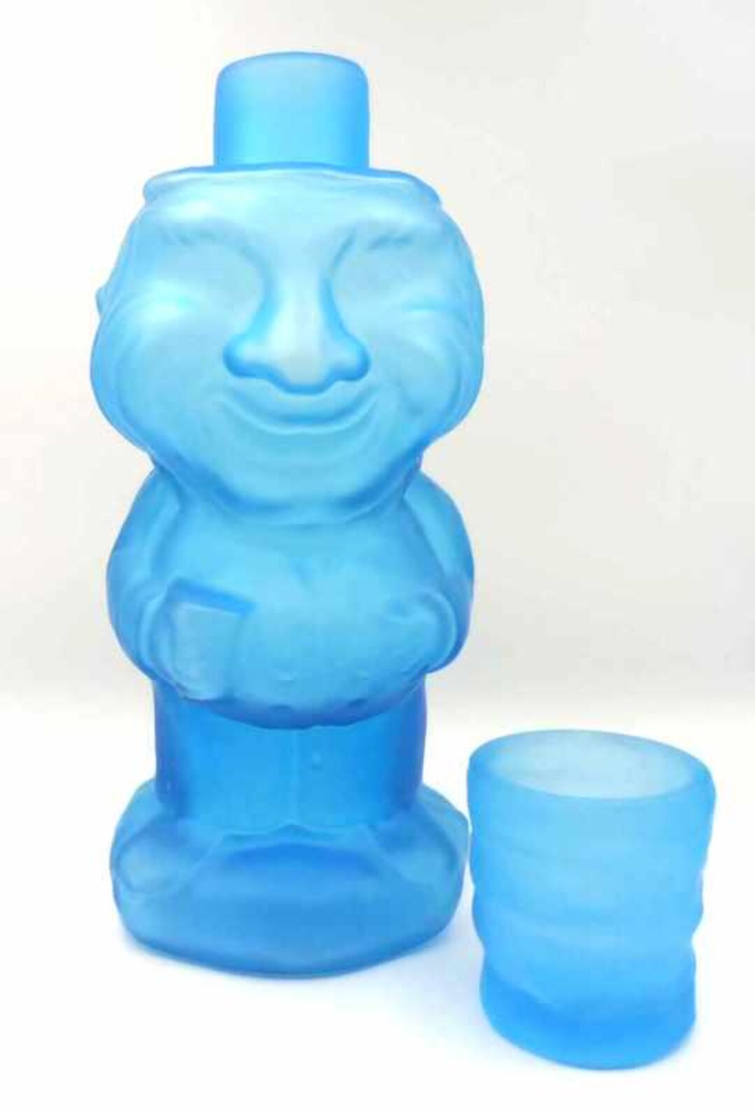 Vintage Tiara Glass Blue Jolly Mountaineer Decanter Carafe With Shot ...