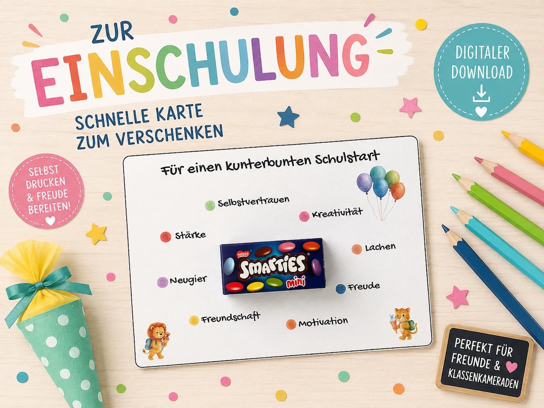 Printable Back-to-school Gift | Quick Card With Smarties | Digital ...