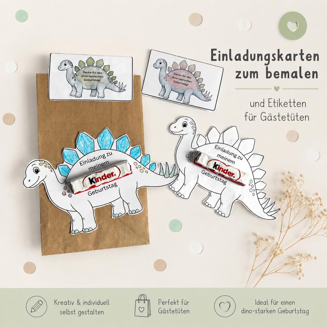 Dinosaur Birthday Party Invitation Card, Dinosaur Craft Template ...