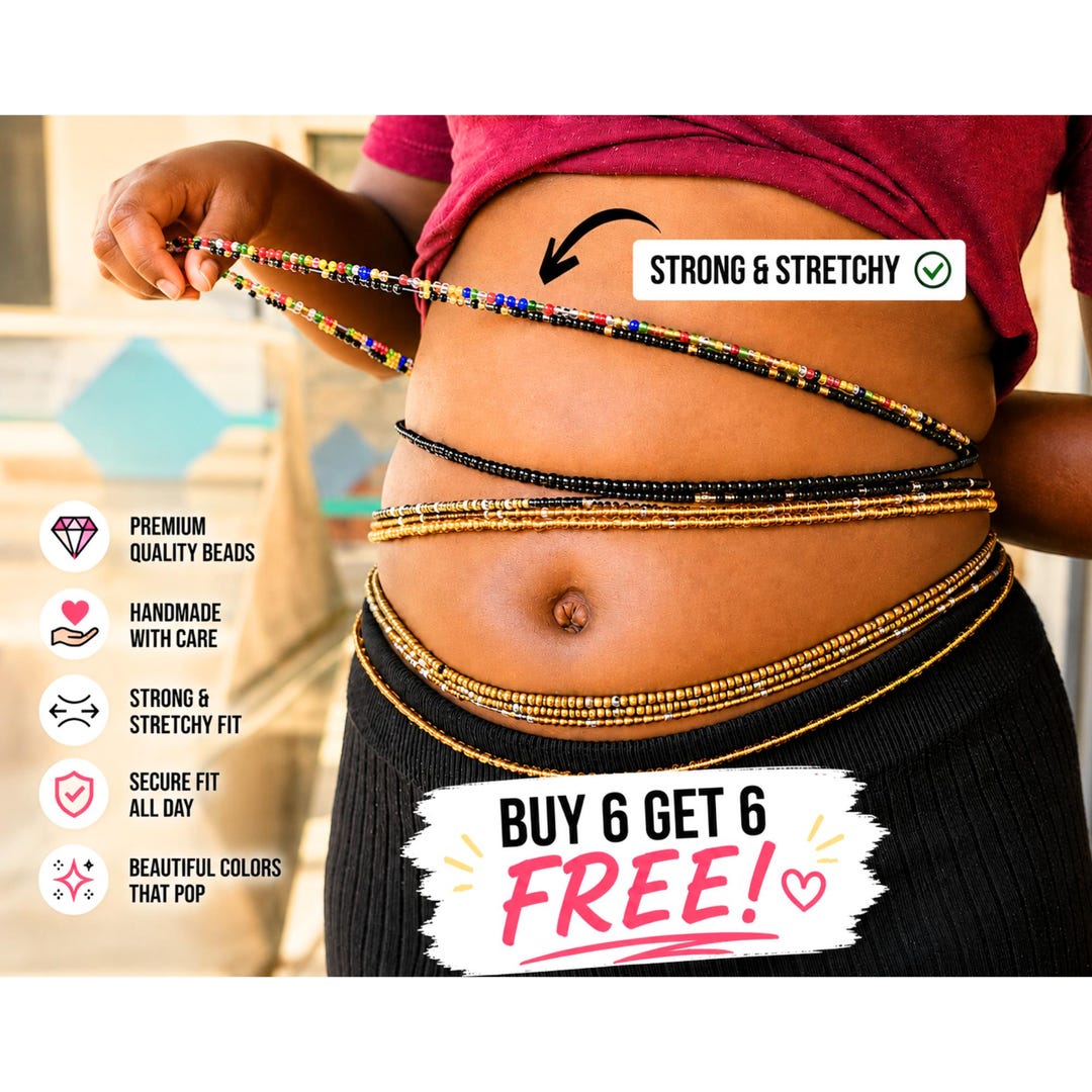 STRETCHY Waist Beads, Elastic Belly Beads for Women, Tie on Plus Size ...