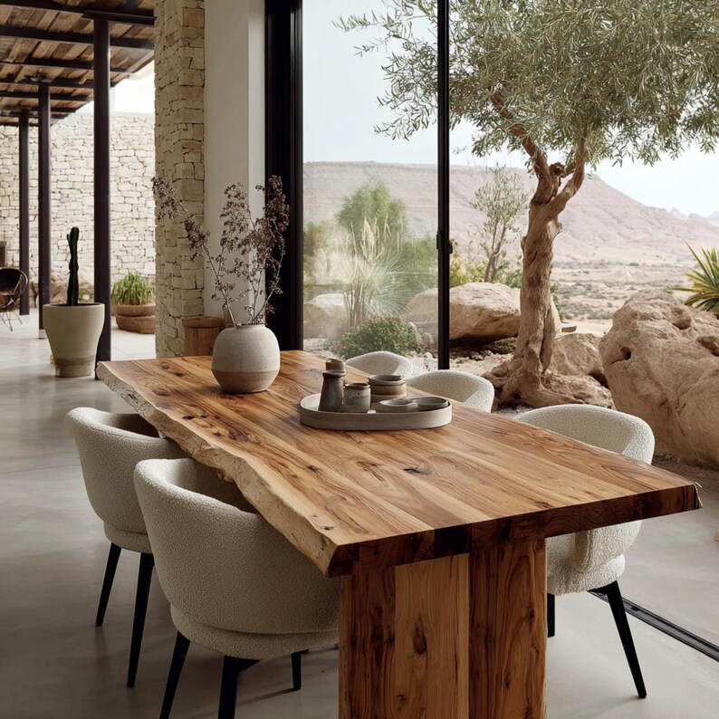 Handmade Live Edge Walnut Dining Table, Rustic Solid Wood Farmhouse ...