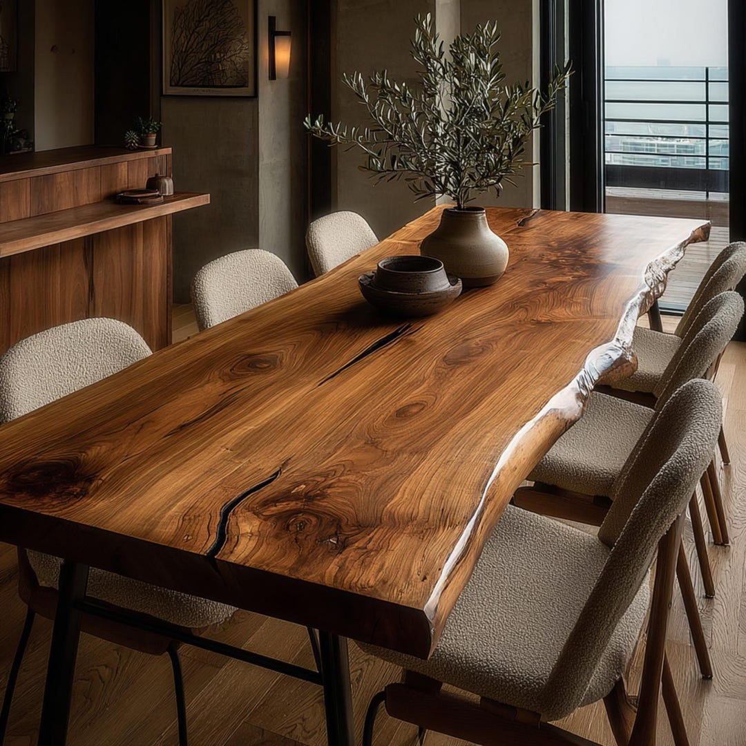 Solid Walnut Live Edge Dining Table, Rustic Farmhouse Handmade Wood ...