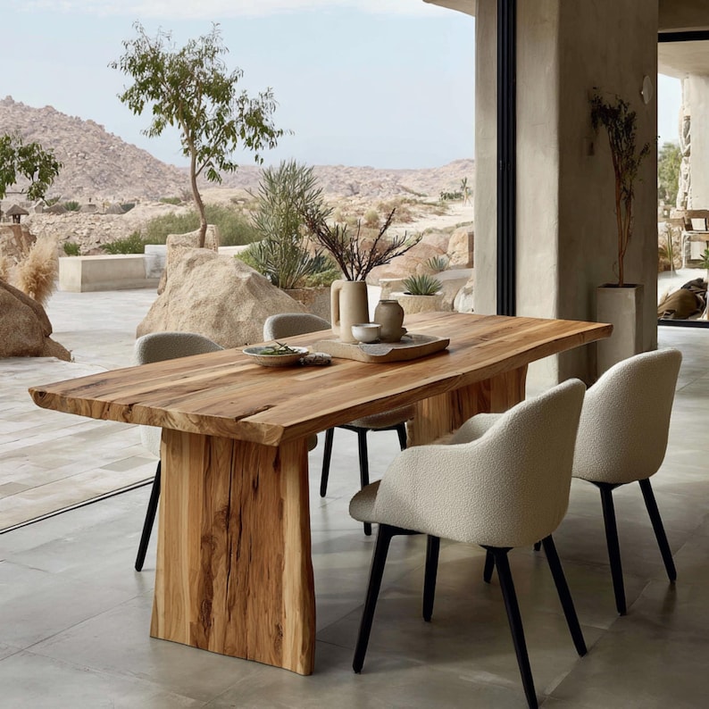 Handmade Live Edge Walnut Dining Table, Rustic Solid Wood Farmhouse ...