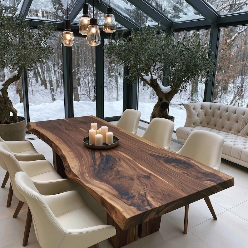 Solid Walnut Live Edge Dining Table, Rustic Farmhouse Kitchen Furniture ...