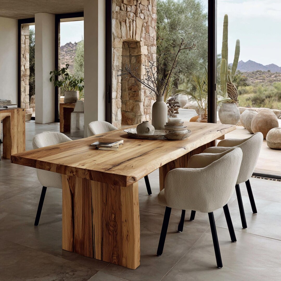 Handmade Live Edge Walnut Dining Table, Rustic Solid Wood Farmhouse ...