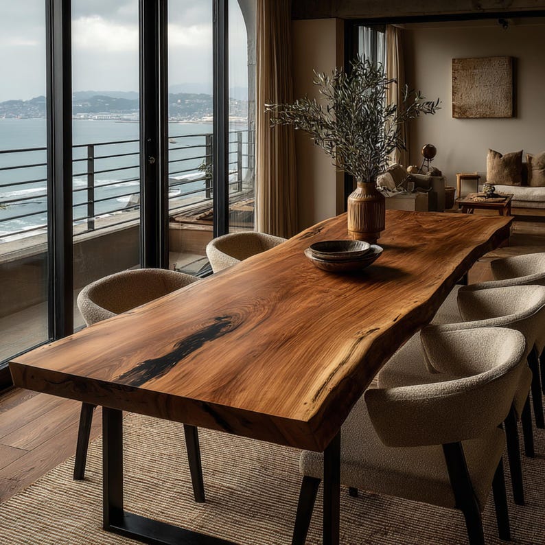 Solid Walnut Live Edge Dining Table, Rustic Farmhouse Handmade Wood ...