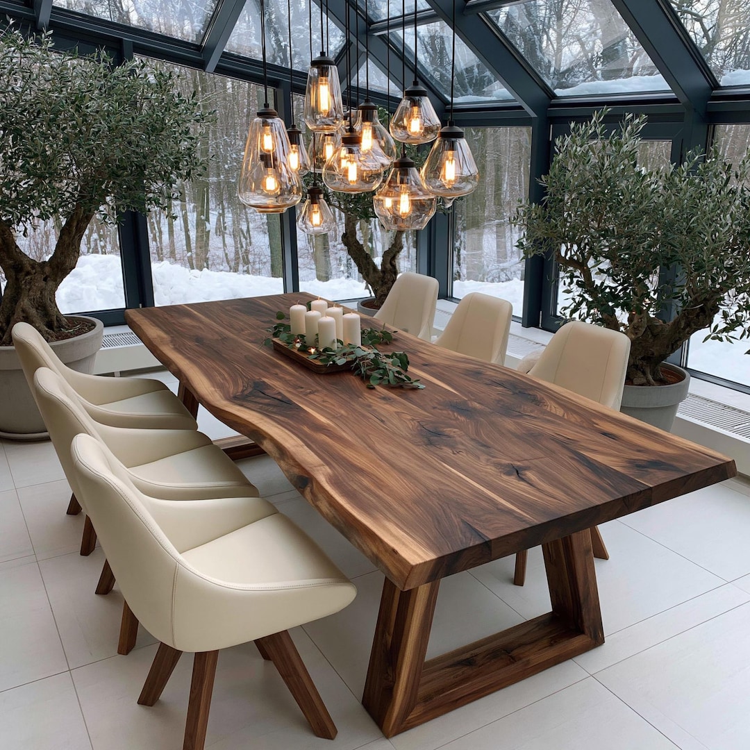 Solid Walnut Live Edge Dining Table, Rustic Farmhouse Kitchen Furniture ...