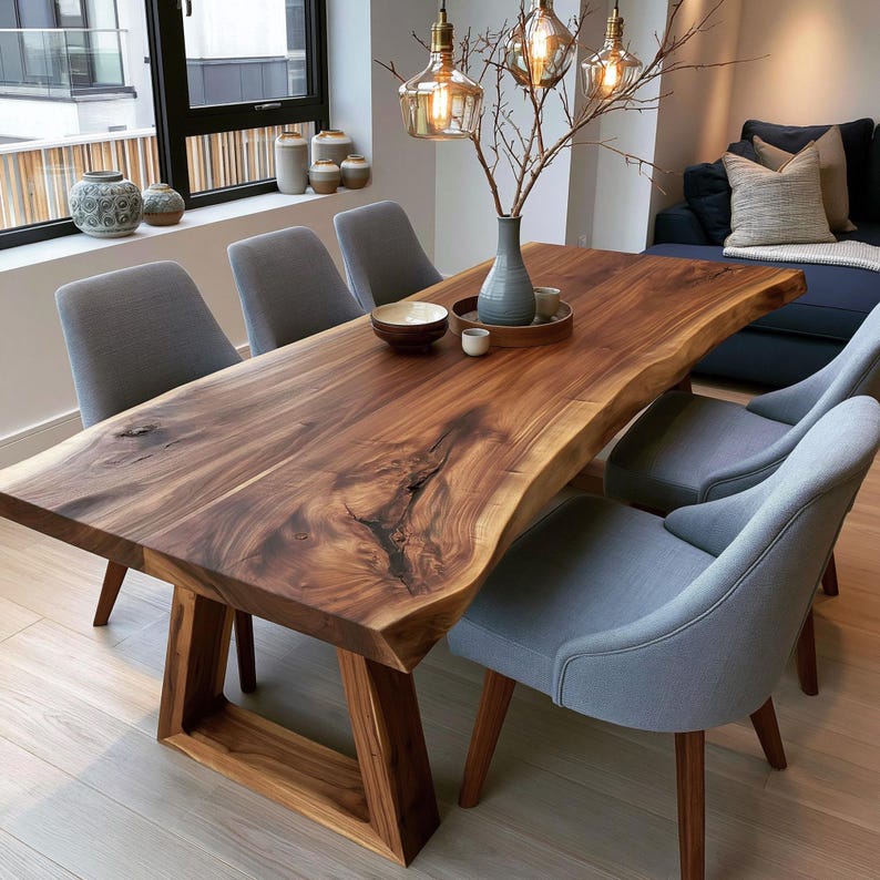 Solid Walnut Live Edge Dining Table, Rustic Farmhouse Handmade Wood ...