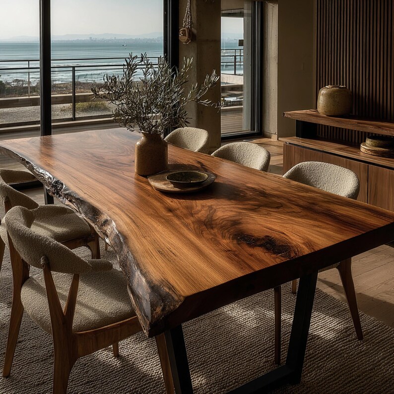 Solid Walnut Live Edge Dining Table, Rustic Farmhouse Handmade Wood ...