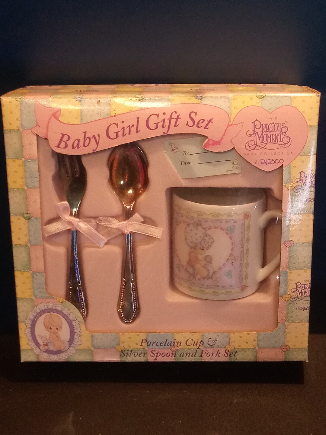 1996 Precious Moments Baby Girl Gift Set With Porcelain Cup and Silver ...