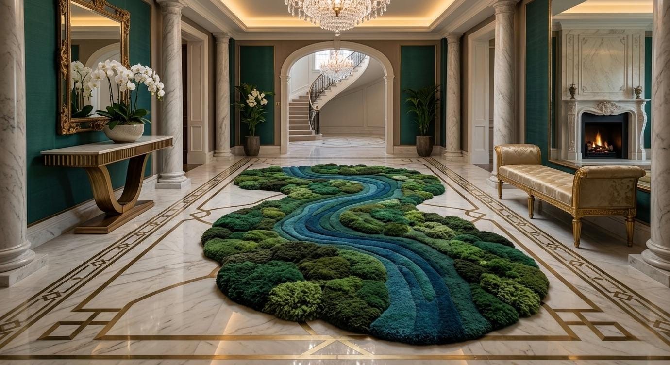 Hand Tufted Moss River Rug, 3D Forest Landscape Carpet, Organic Boho ...
