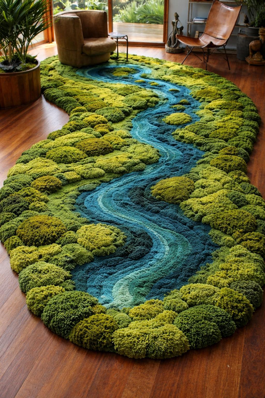 Hand Tufted Moss River Rug, 3D Forest Landscape Carpet, Organic Boho ...