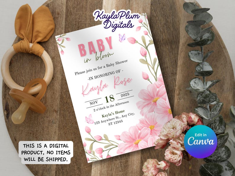 Floral Baby in Bloom Invitation Blush Pink Invite Baby Girl Shower ...