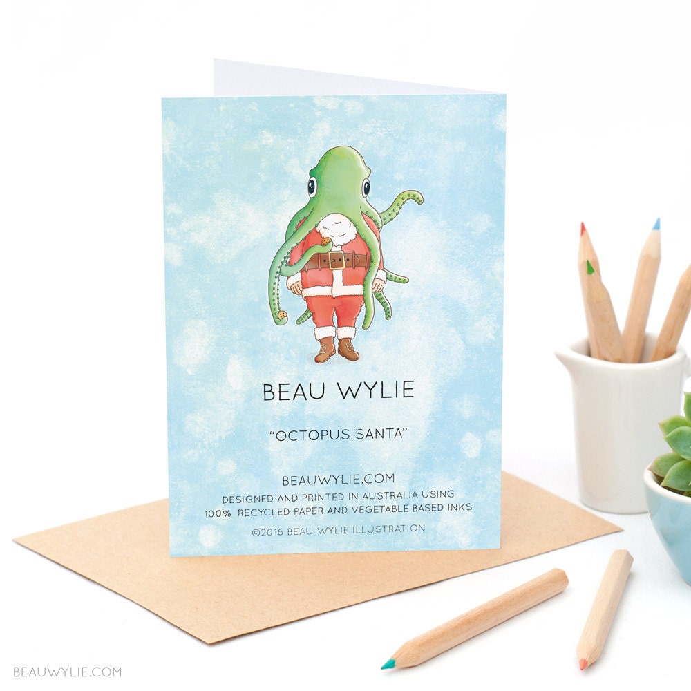Santa With Octopus Greeting Card - Etsy