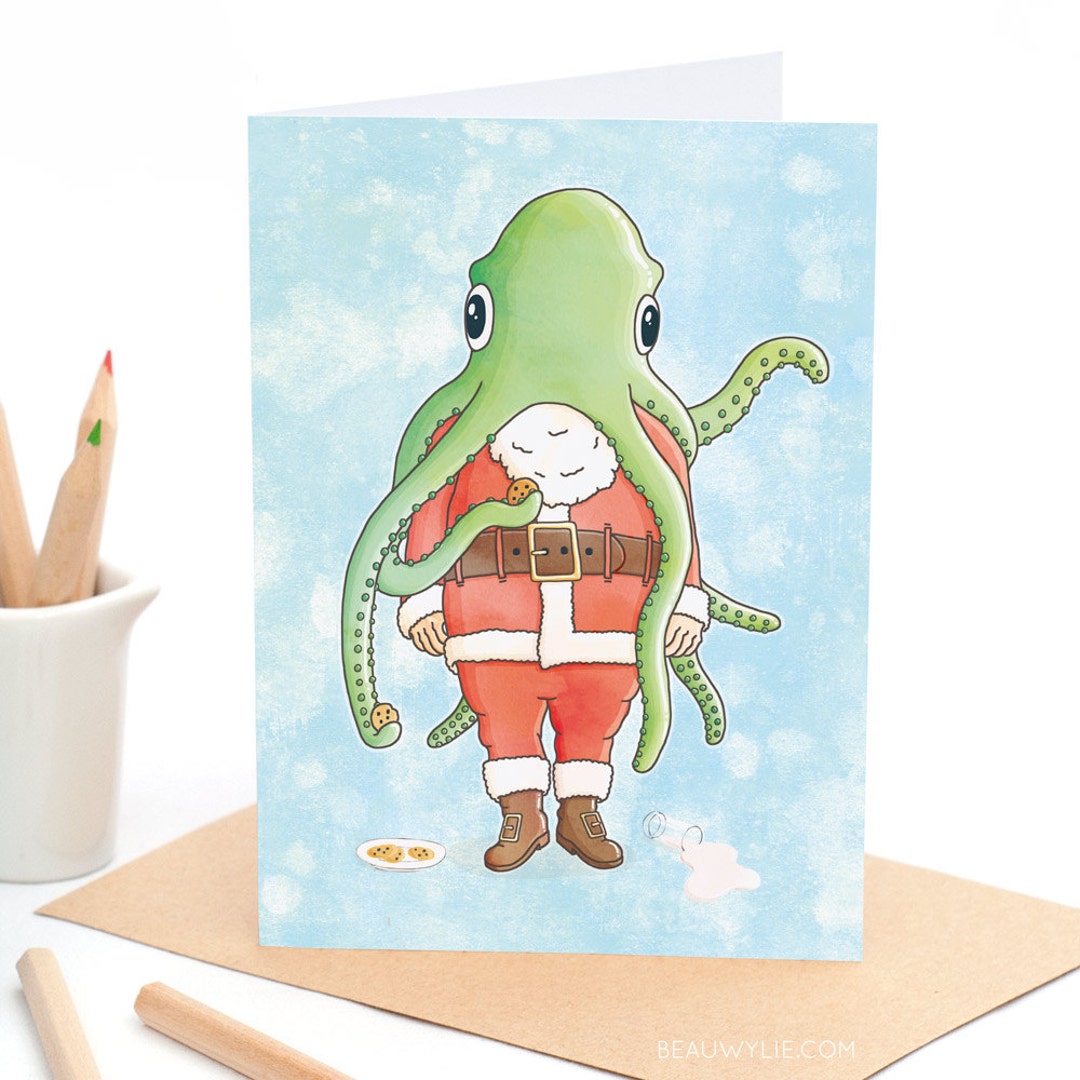 Santa With Octopus Greeting Card - Etsy