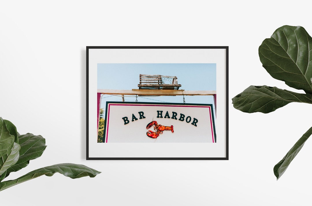Bar Harbor Art Print - Maine Wall Art - Vintage Sign Decor - Lobster ...