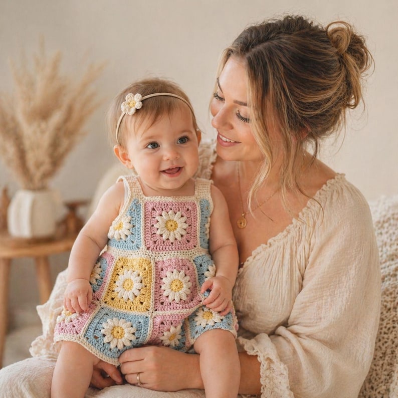 Crochet Baby Dress Pattern PDF, 3D Daisy Granny Square Dress, Baby Girl ...