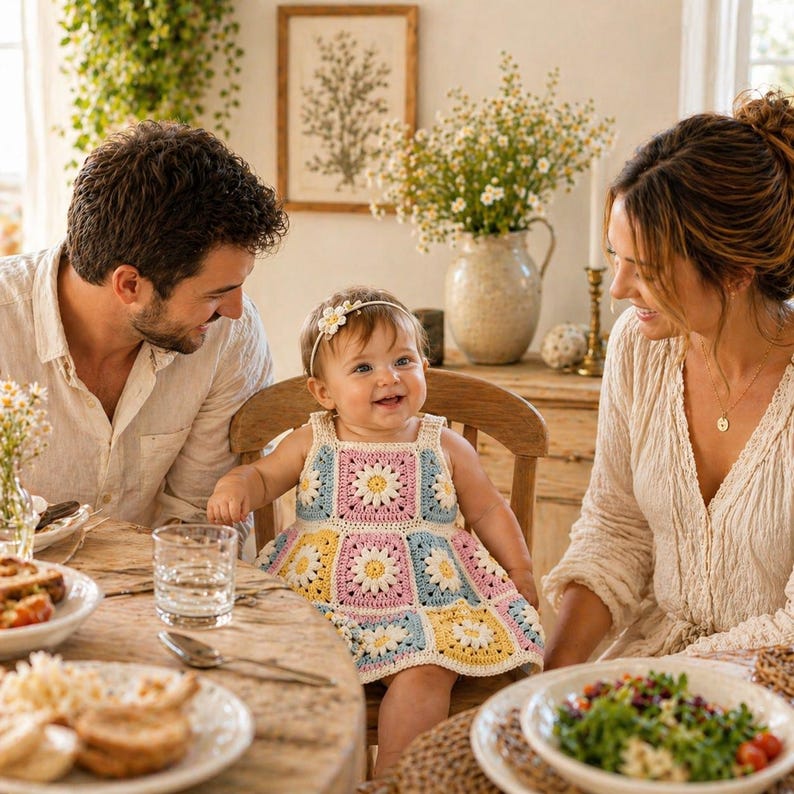 Crochet Baby Dress Pattern PDF, 3D Daisy Granny Square Dress, Baby Girl ...