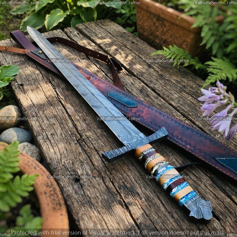 Handmade Damascus Pattern High Carbon Steel Sword – 40" Custom ...
