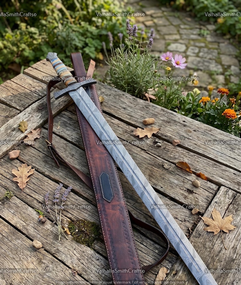 Handmade Damascus Pattern High Carbon Steel Sword – 40" Custom ...