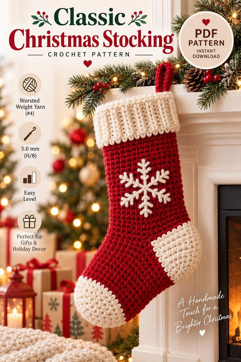 Classic Red Cream Crochet Christmas Stocking Pattern (PDF) - Etsy Australia