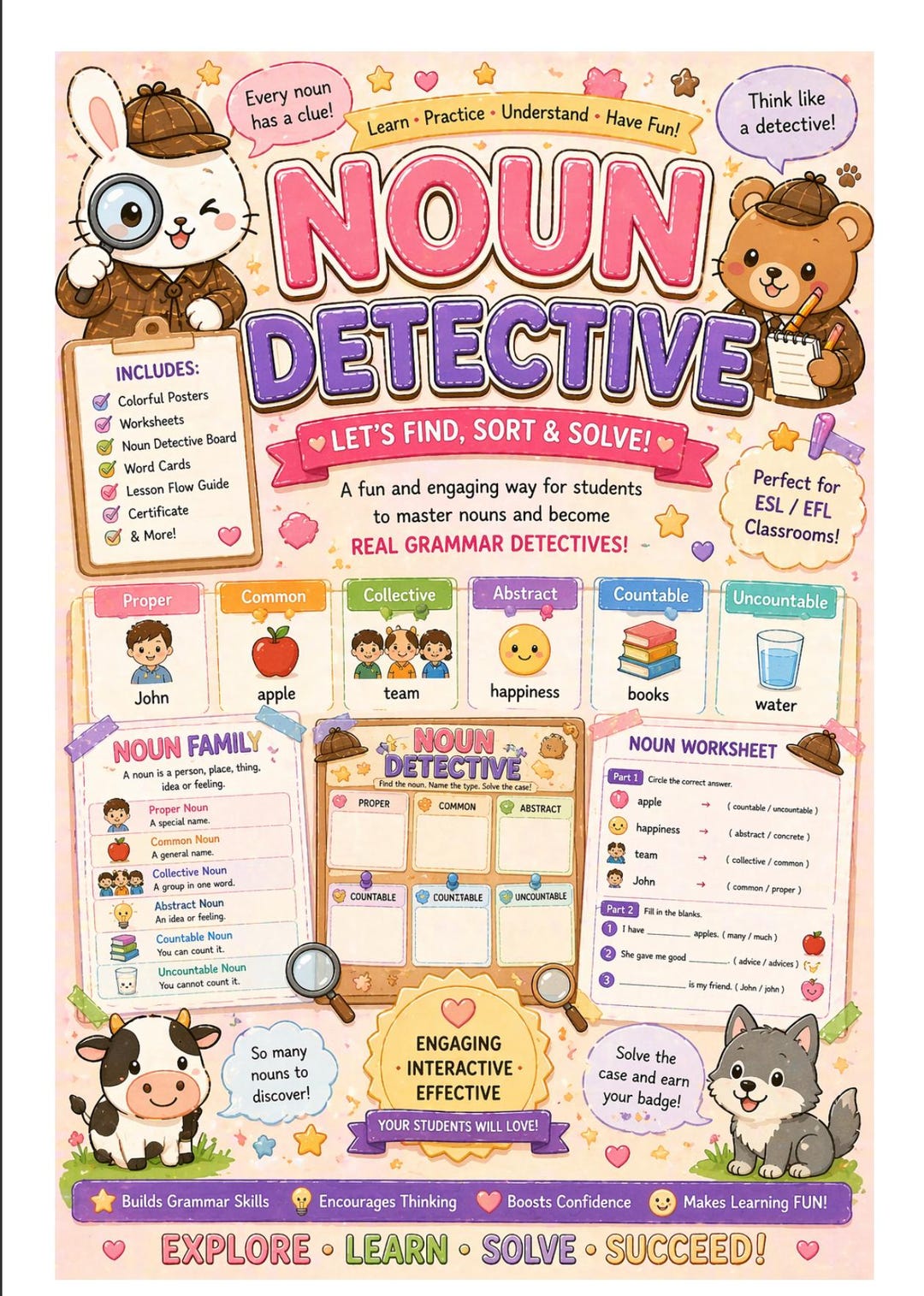 ESL Noun Activities | Common, Proper, Abstract Nouns (digital Download ...
