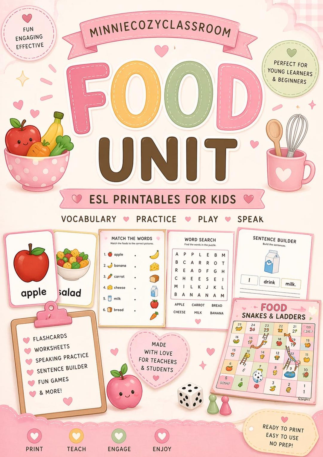 ESL Food Unit Game | Printable Vocabulary Flashcards, Worksheets ...