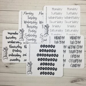 Black Days of the Week Daily Planner Stickers, Journal Stickers ...