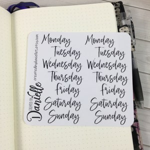 Black Days of the Week Daily Planner Stickers, Journal Stickers ...