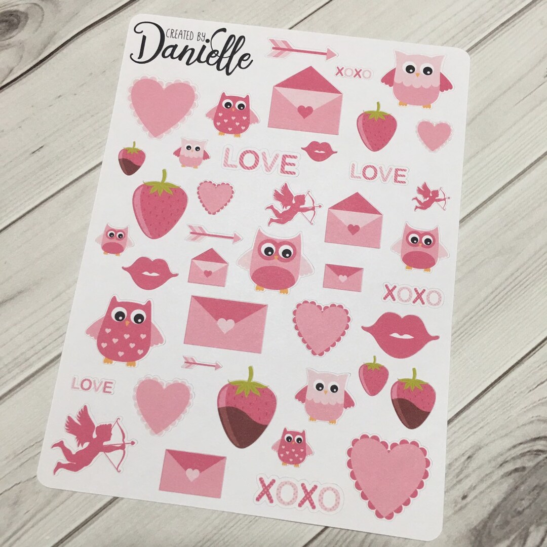 Valentines Day Owl Planner Sticker Set Pink February Planner Stickers ...