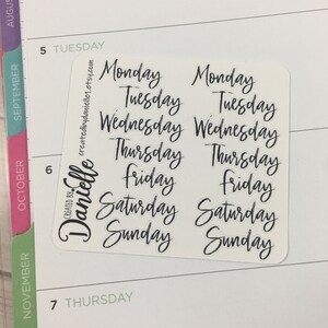 Black Days of the Week Daily Planner Stickers, Journal Stickers ...