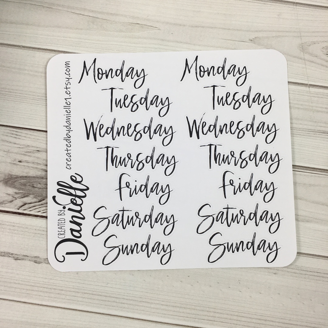 Black Days of the Week Daily Planner Stickers, Journal Stickers ...
