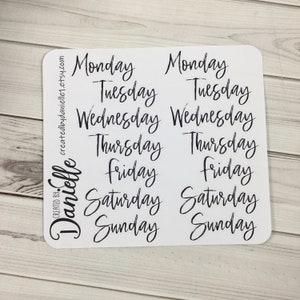 Black Days of the Week Daily Planner Stickers, Journal Stickers ...