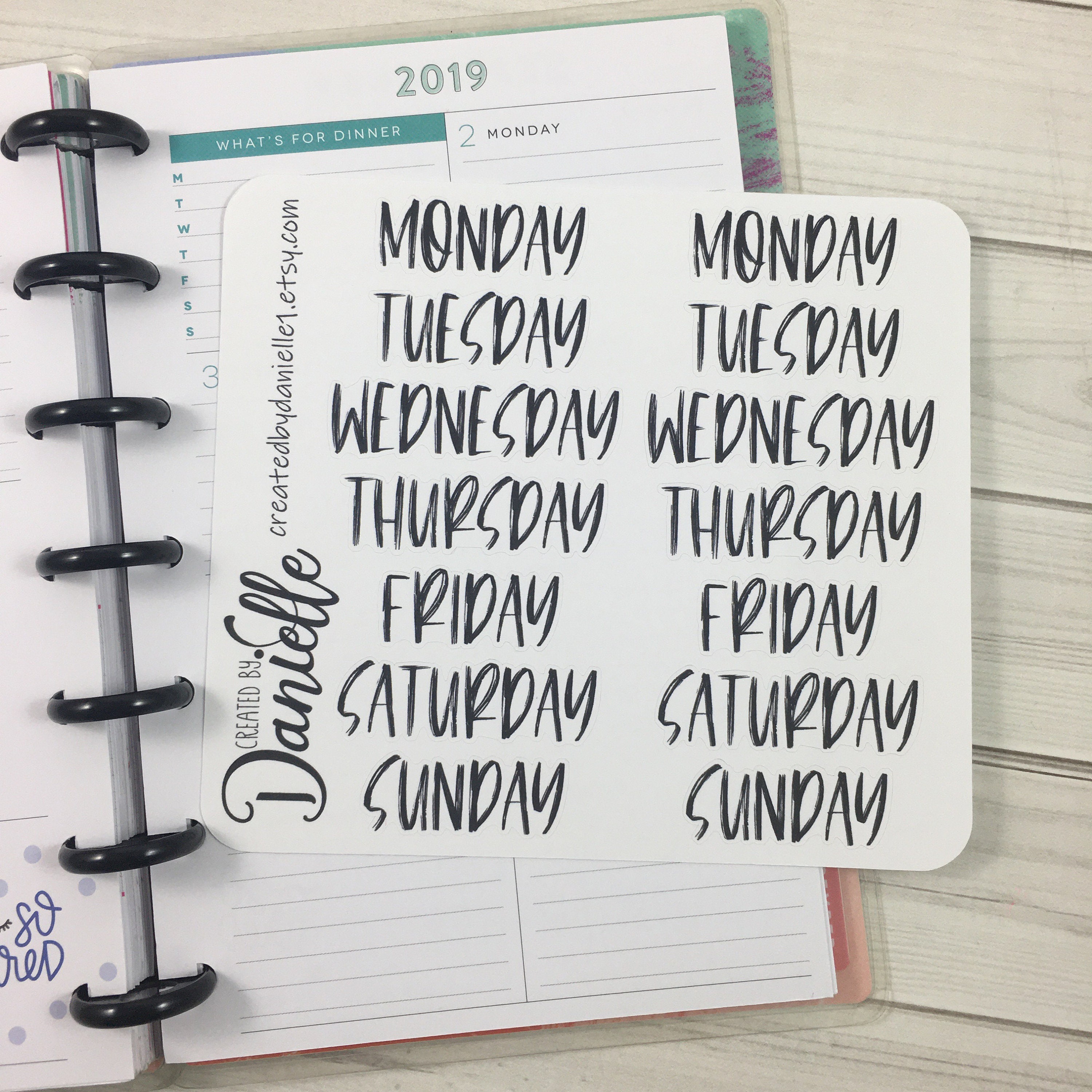 Black Days of the Week Daily Planner Stickers Bullet Journal | Etsy