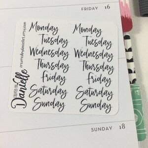 Black Days of the Week Daily Planner Stickers, Journal Stickers ...