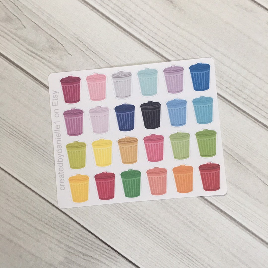 Colorful Garbage Planner Stickers, Trash Can Sticker, Two (2) Dollar ...