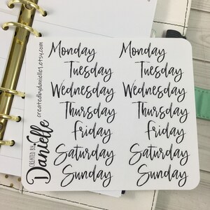 Black Days of the Week Daily Planner Stickers, Journal Stickers ...